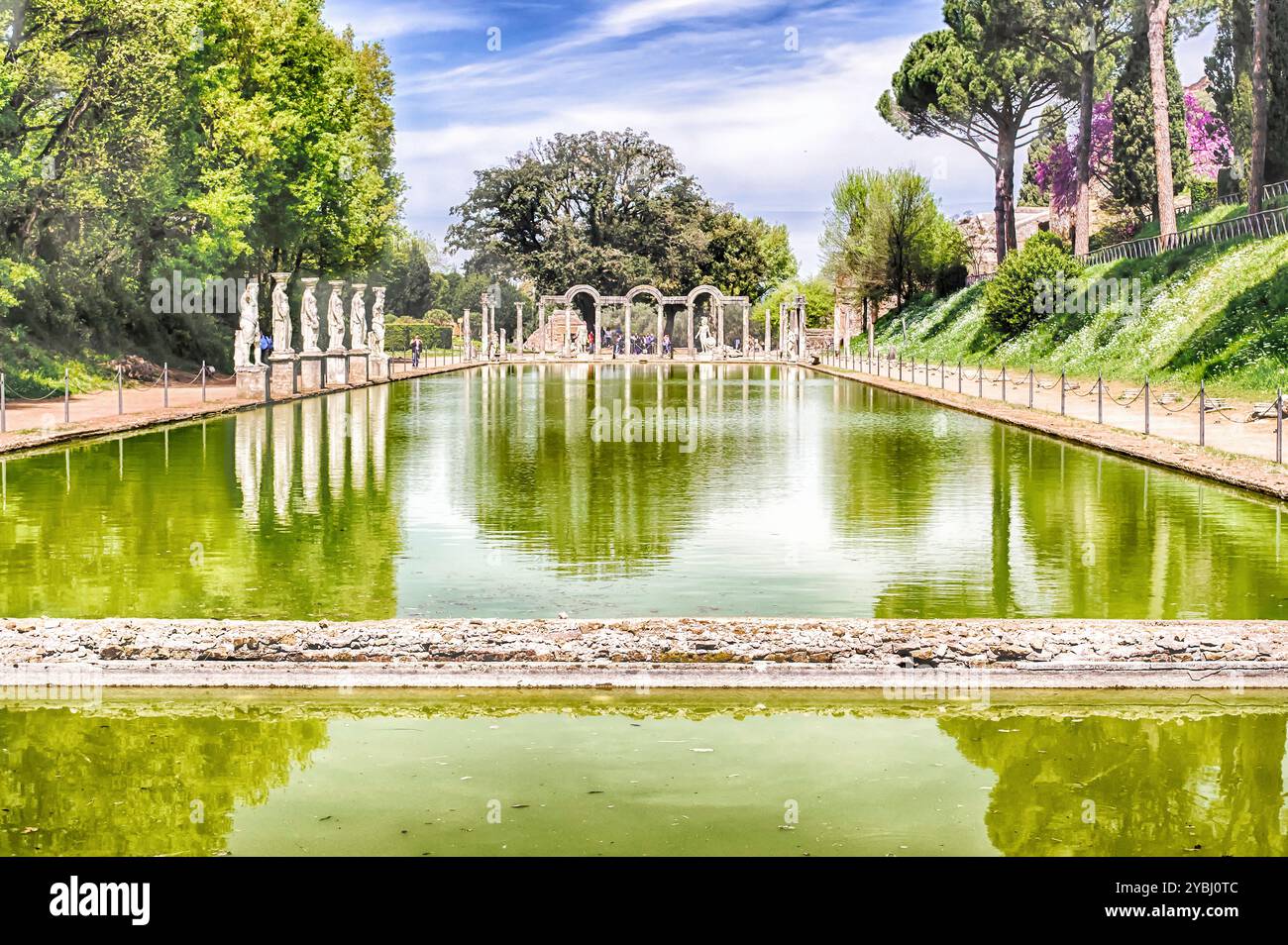 The ancient pool called Canopus, surrounded by greek sculptures in ...