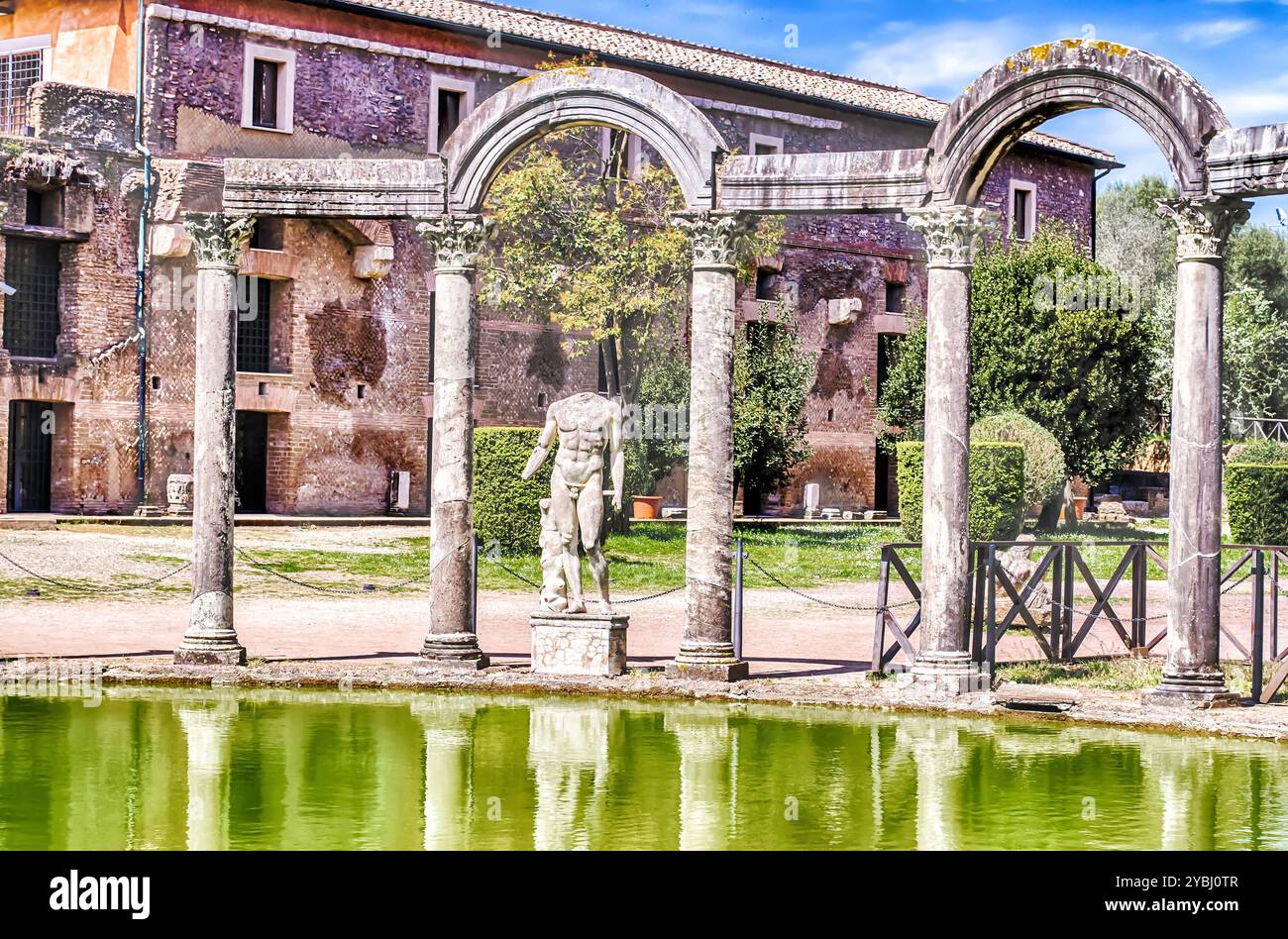 The ancient pool called Canopus, surrounded by greek sculptures in ...