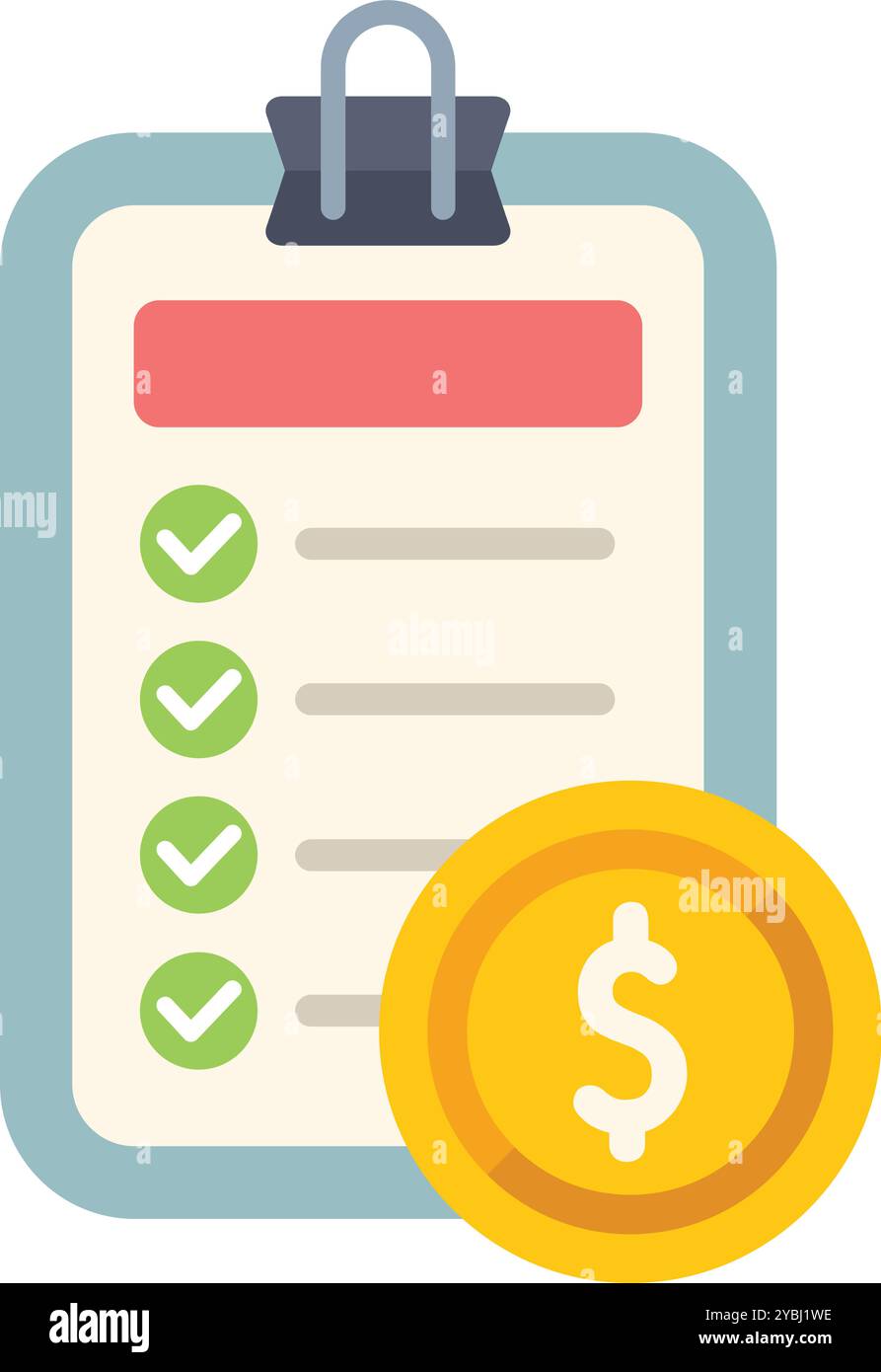 This vector illustration shows a clipboard with a completed checklist ...