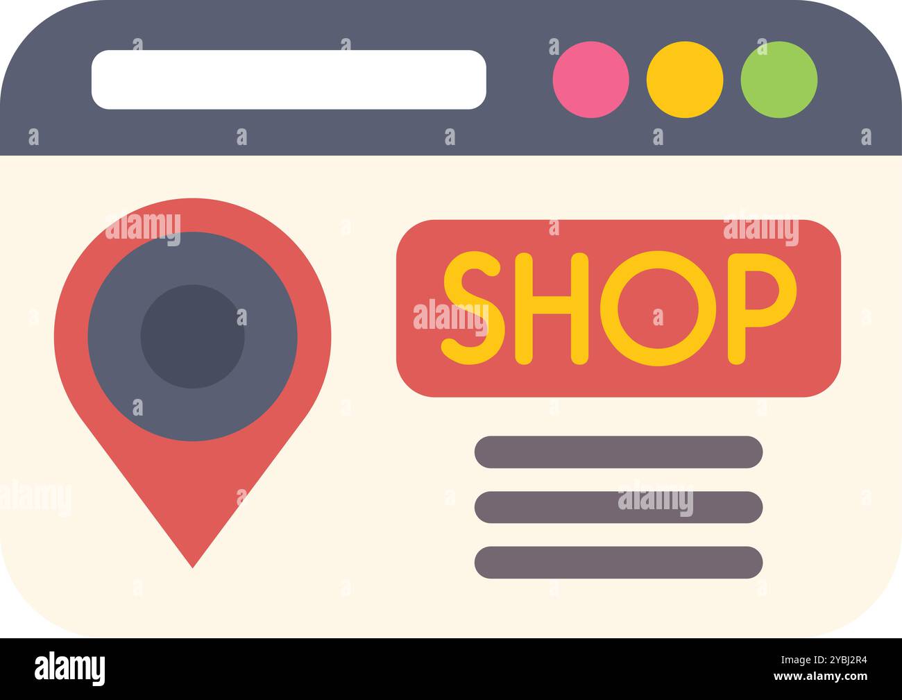 Illustration of a shop location symbol on a web browser window ...