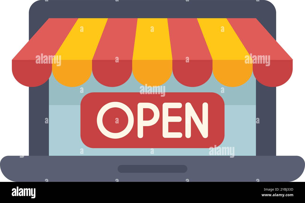 This vector illustration shows the concept of a new online store ...