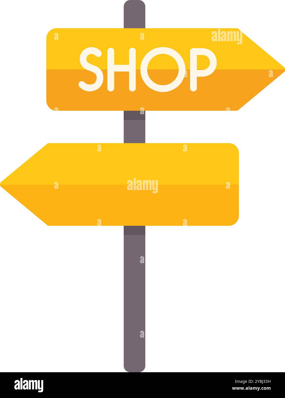 Blank yellow directional sign is pointing to the right with the word ...
