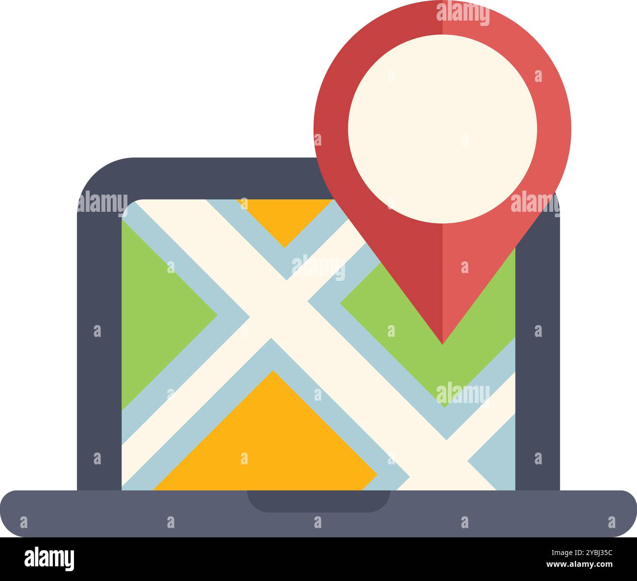 Colorful icon of a laptop showing location tracking with map and pin ...