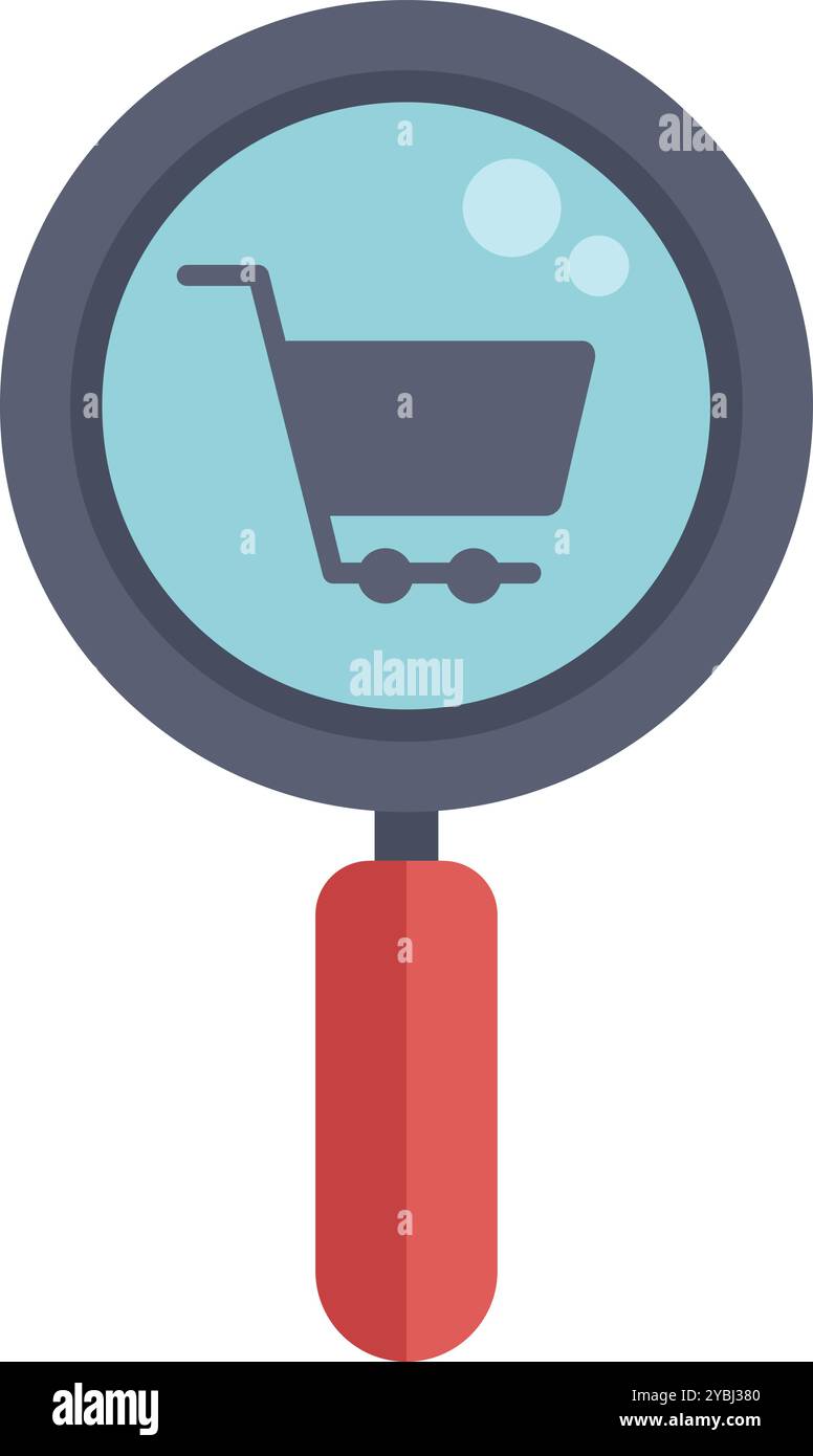 Magnifying glass is magnifying a shopping cart icon, representing ...