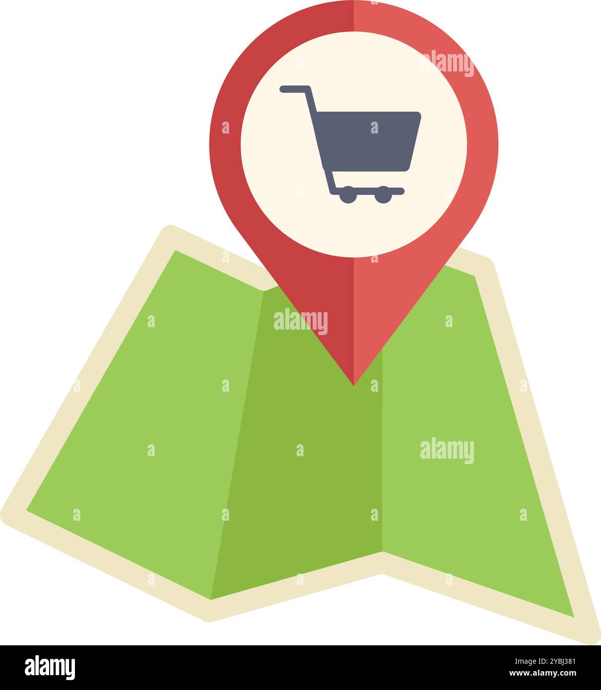 Shopping cart icon pinpointing a location on a map, representing ...