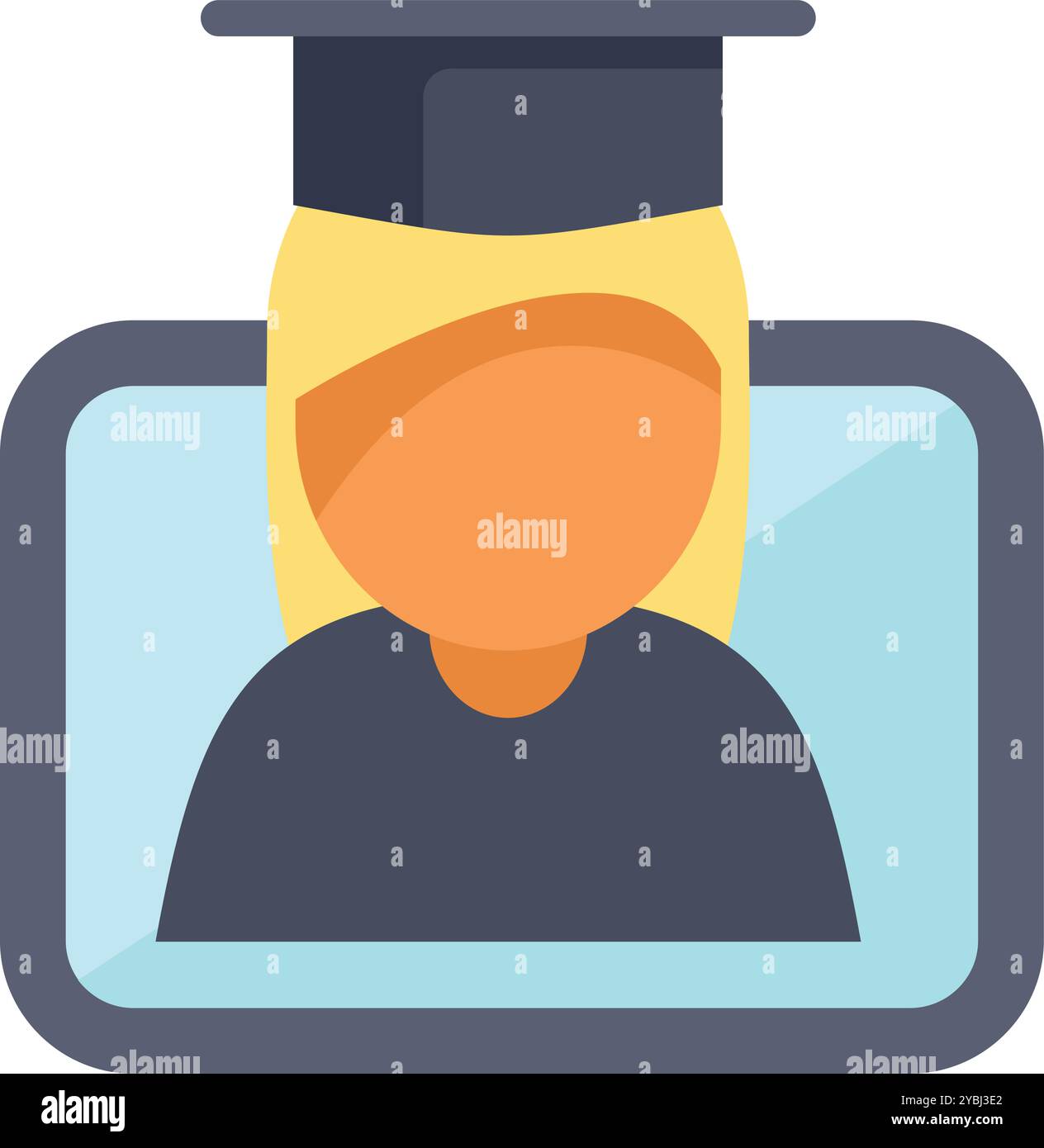 Illustration of a student wearing a graduation cap on a computer screen ...