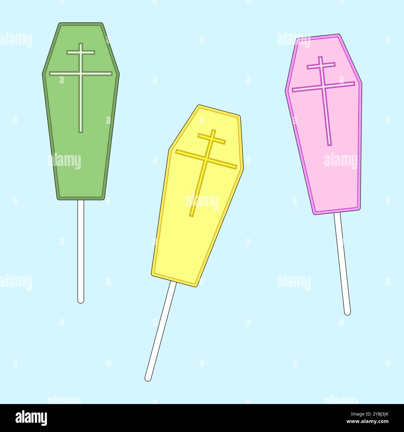 Vector illustration of Halloween coffin-shaped lollipops in pastel ...