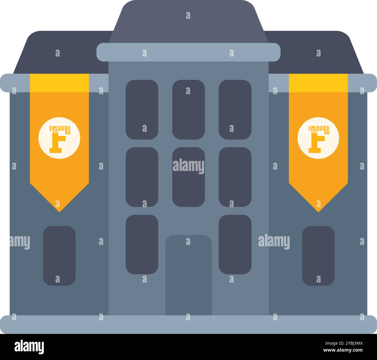 Traditional faculty building decorated with flags for graduation ...