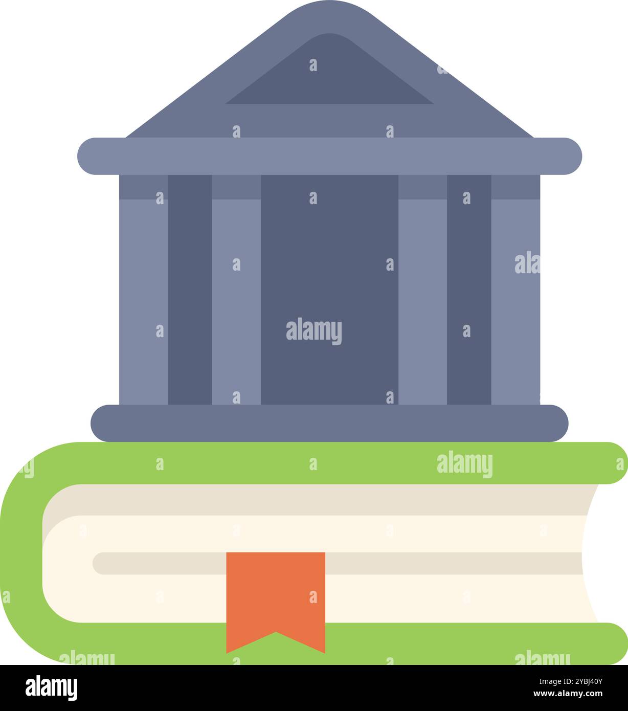 Courthouse building standing on a law book with bookmark, in a flat ...