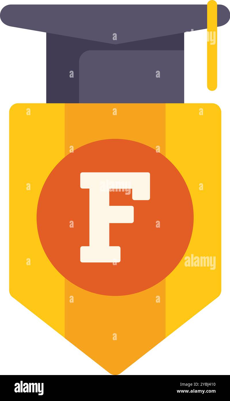 Graduation cap resting on a yellow pennant with the letter f ...