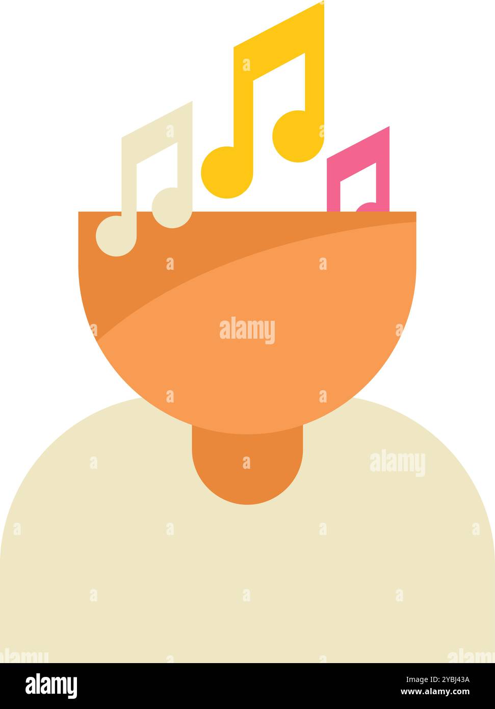 This vector illustration shows the concept of musical thinking with ...