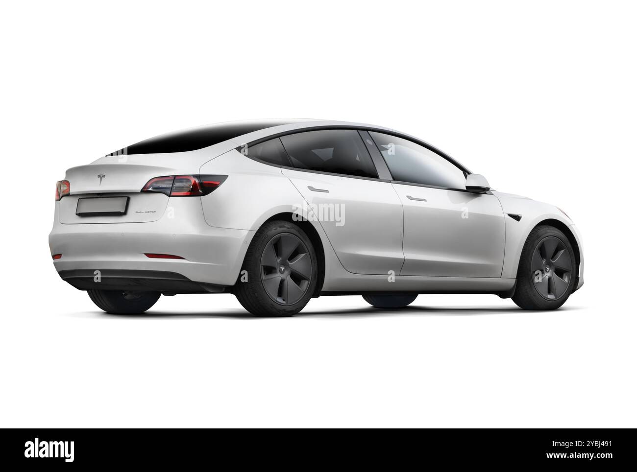 Moscow, Russia - Aug 19 2024: Rear and right side view of a white Tesla ...