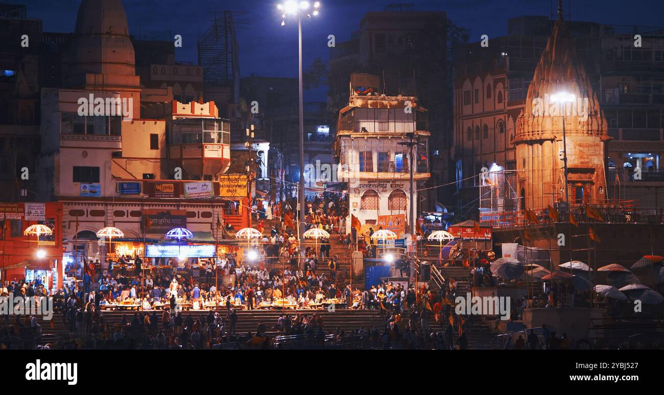 Varanasi, Uttar Pradesh, India. Many people visiting Ganga Maha Aarti ...