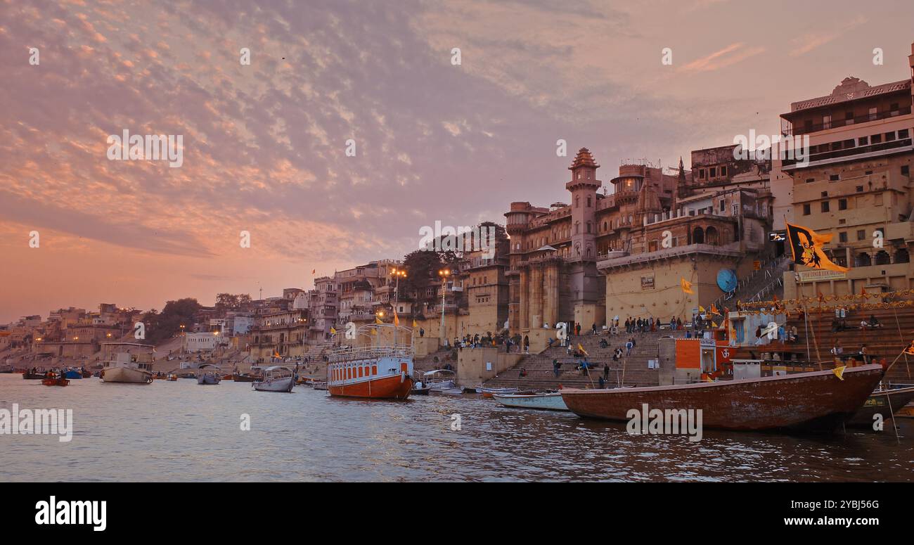 Varanasi, Uttar Pradesh, India. Cityscape Skyline In Evening Lights ...