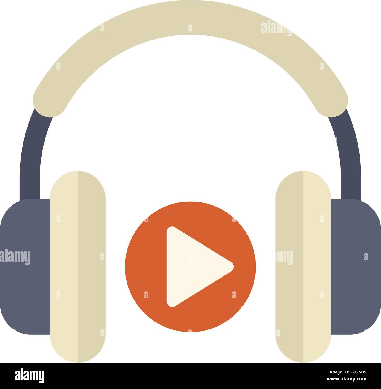 Headphones are playing audio content, as shown by the play button Stock ...
