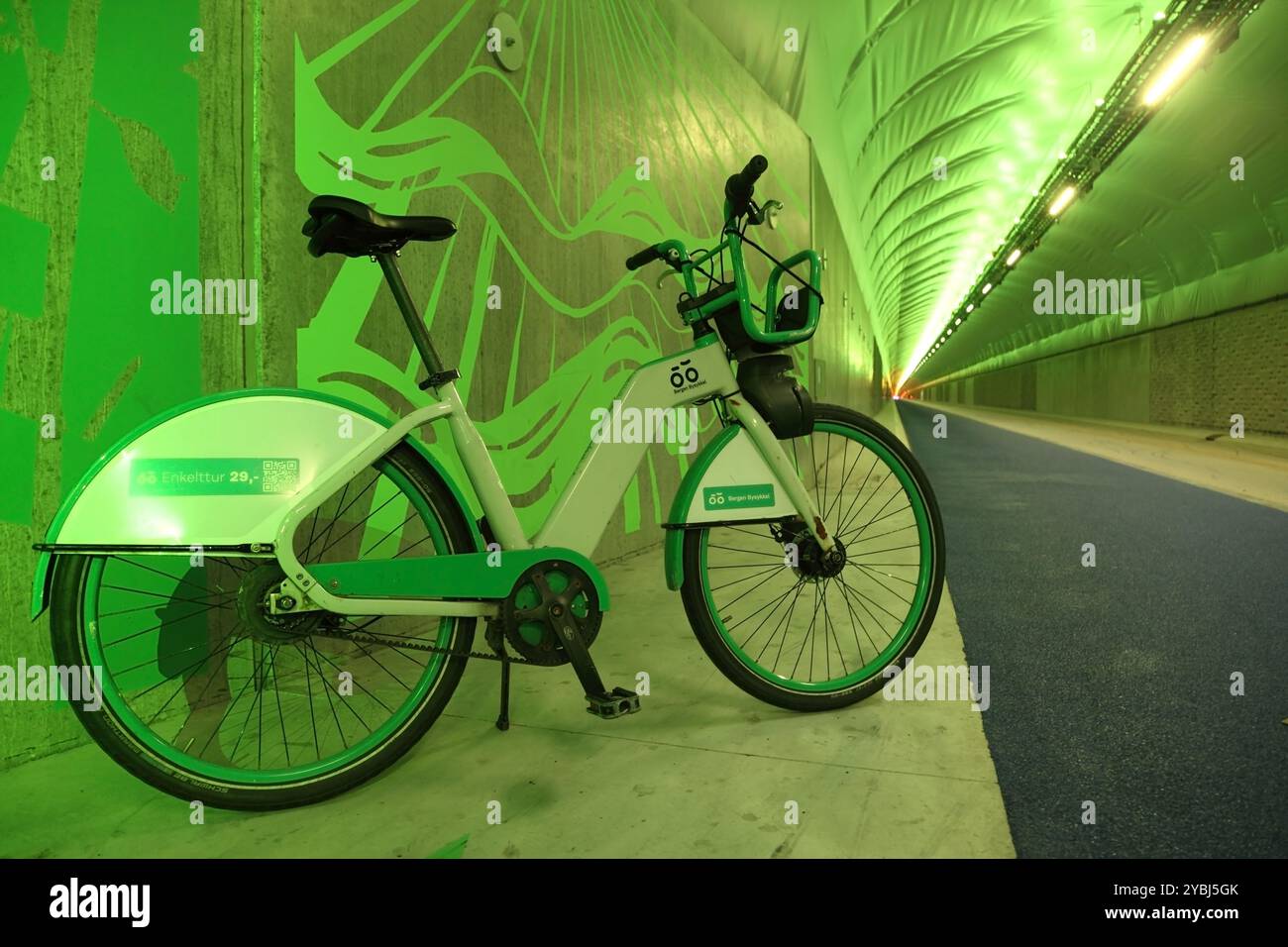 Bergen city bike in the 3km long Fyllingsdalen bike tunnel, Bergen ...