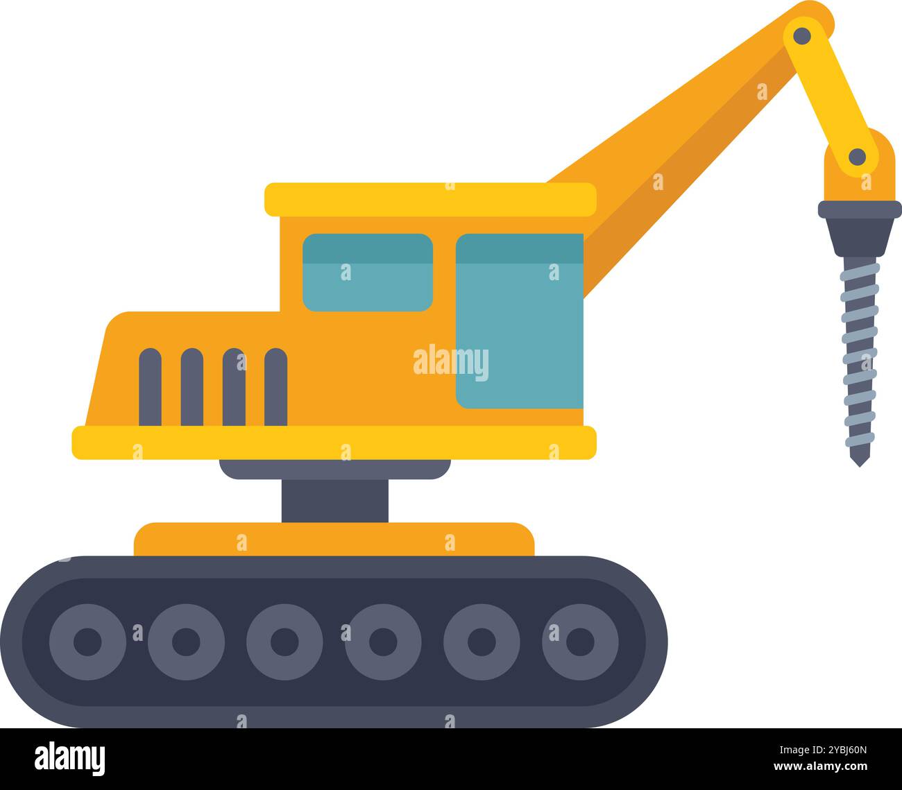 Illustration of a yellow excavator drilling using an auger bit mounted ...