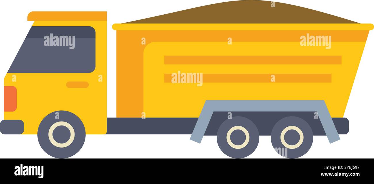 Yellow tipper truck carrying soil material for construction isolated on ...