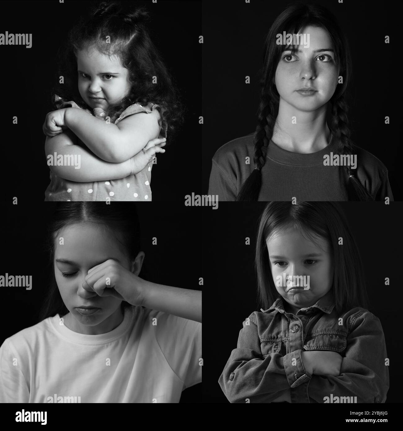 Sad children on black background, collage of portraits Stock Photo - Alamy
