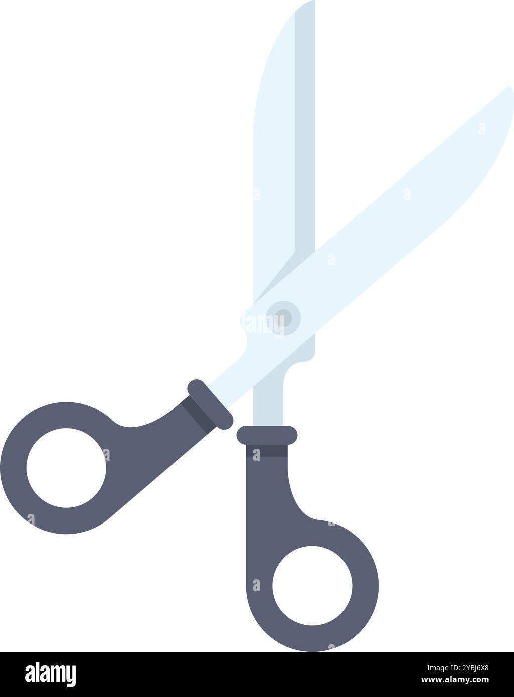 Sharp metal scissors with blue handles cutting on a white background ...