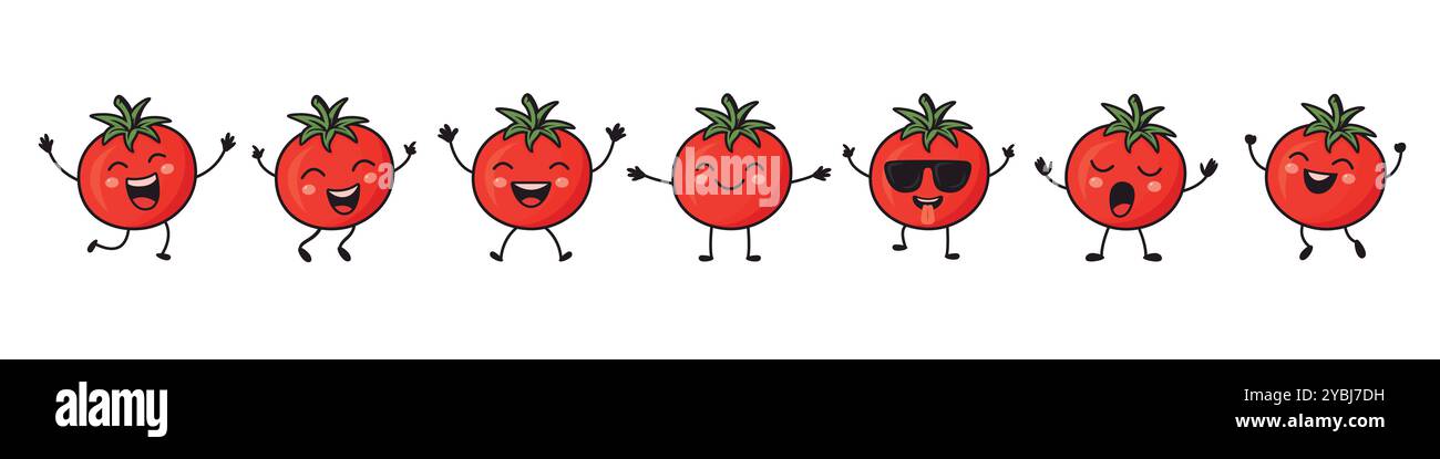 Flat Vector Cartoon Cute and Funny Tomato Character. Dancing, Smiling ...