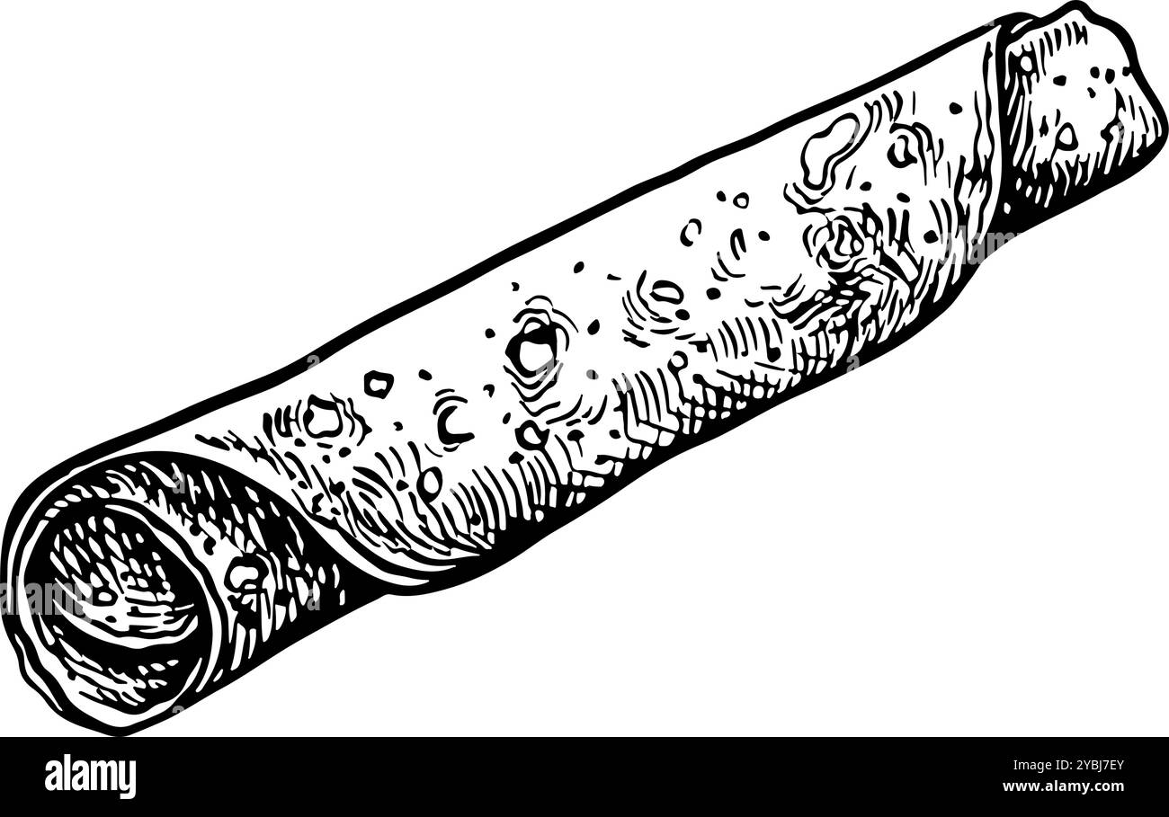 A pancake rolled into a tube. Vector graphic drawing of a pancake ...