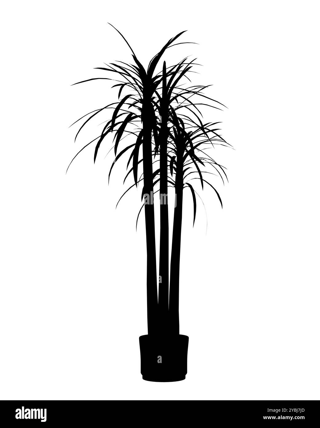 Potted Plant Vector Silhouette. Houseplant. Indoor flower with stems and leaves. Black on white ...