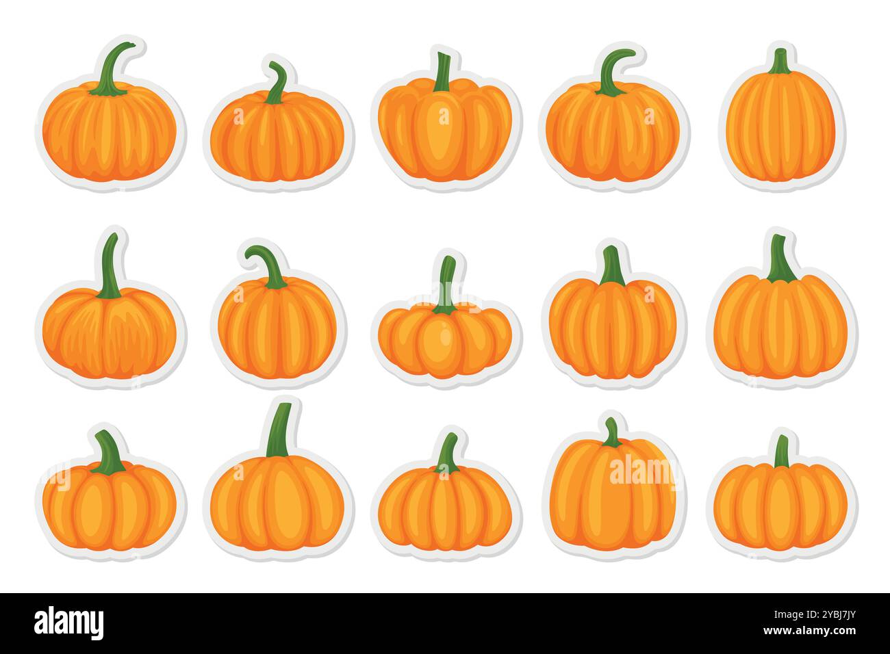 Vector Cartoon Pumpkins Collection. Flat Colorful Pumpkin Stickers Set ...