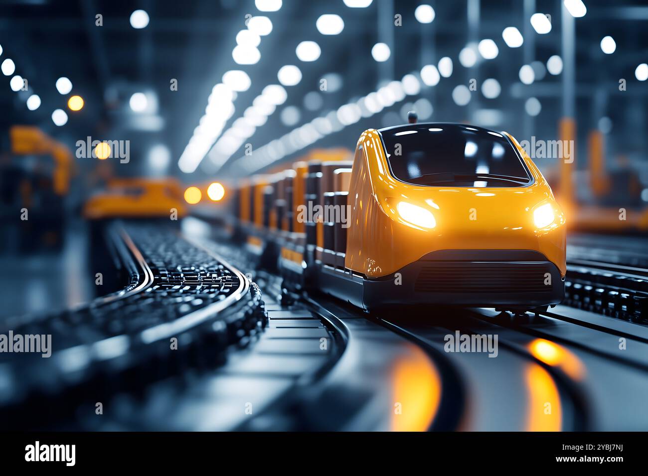 yellow autonomous high-tech automated train in efficient smart ...
