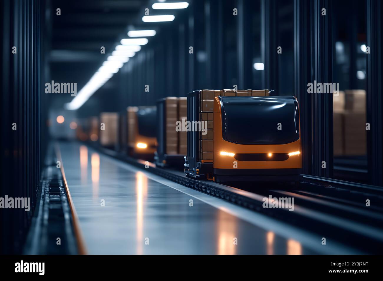yellow autonomous automated train deployed in highly efficient ...