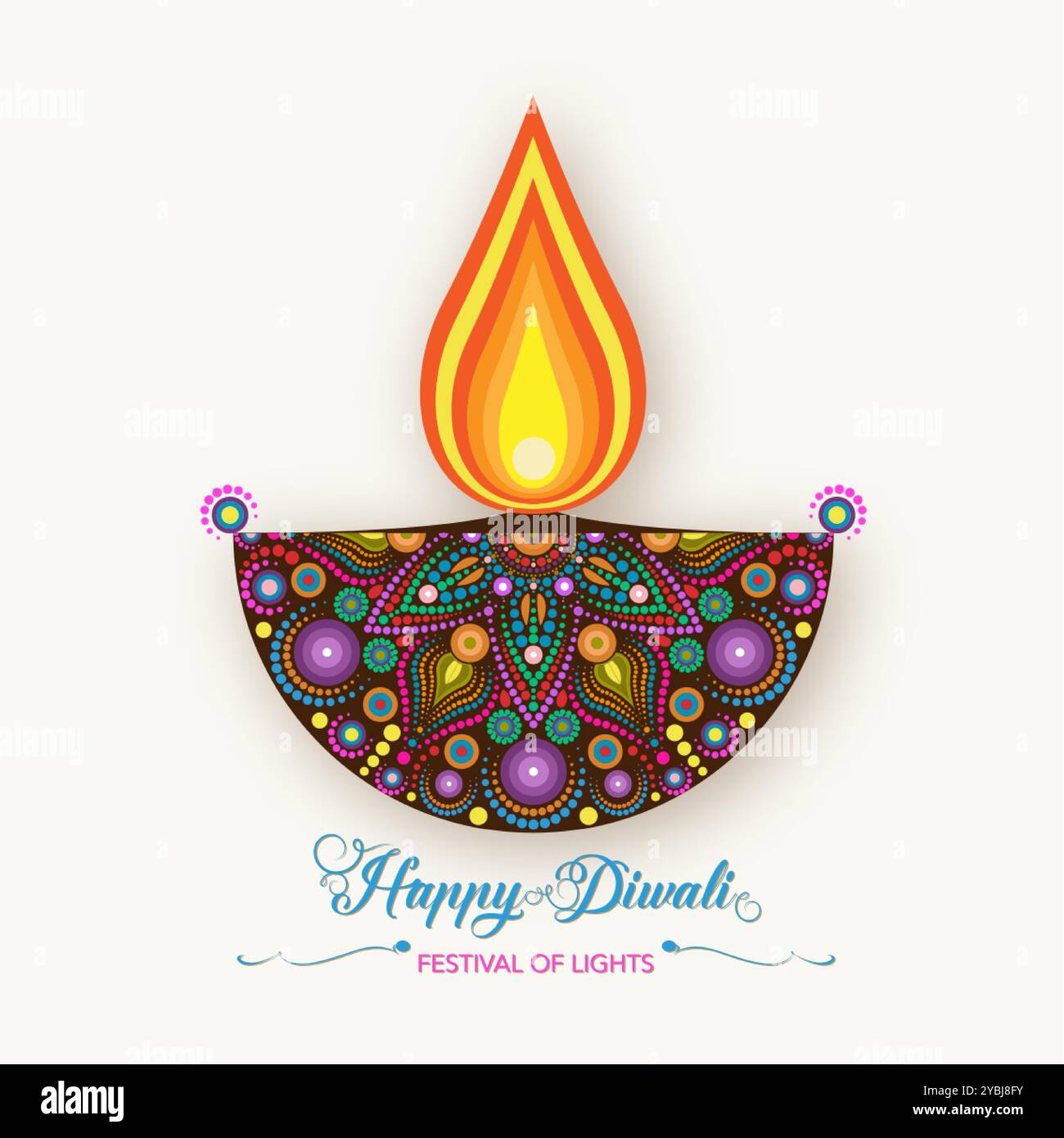 Diwali Diya Oil Lamp in rangoli design, floral pattern. Indian Festival of Lights, India Festive ...