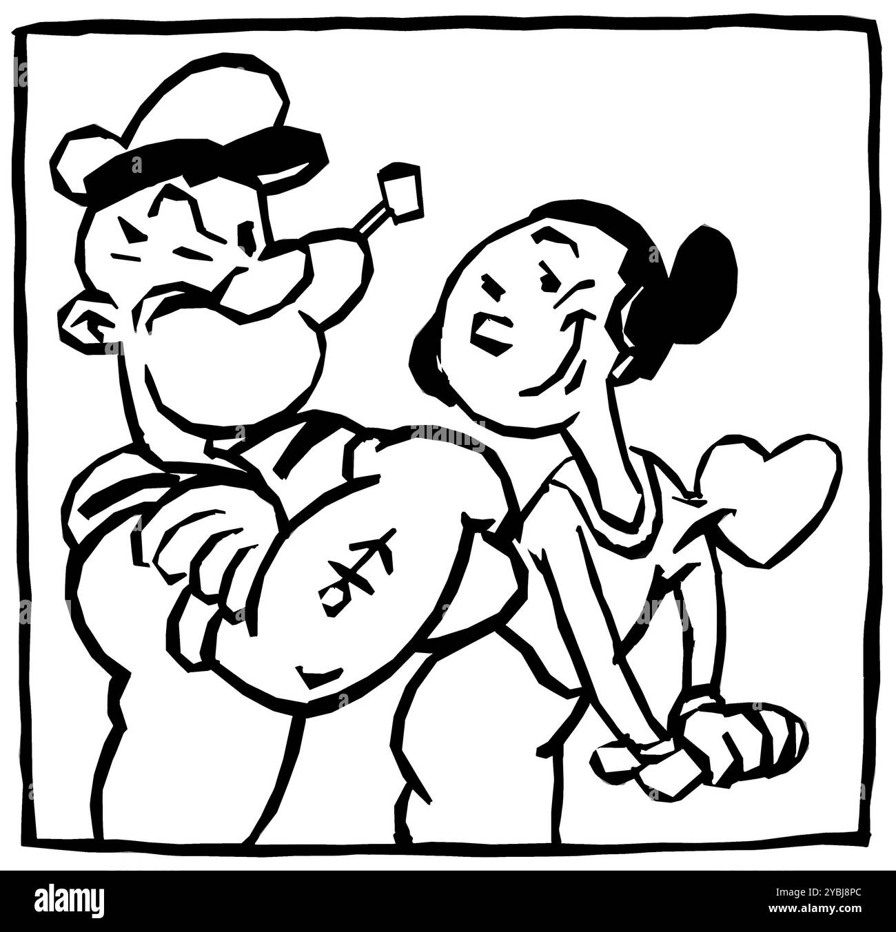 Popeye and Olive Oil cartoon in woodcut style Stock Photo - Alamy