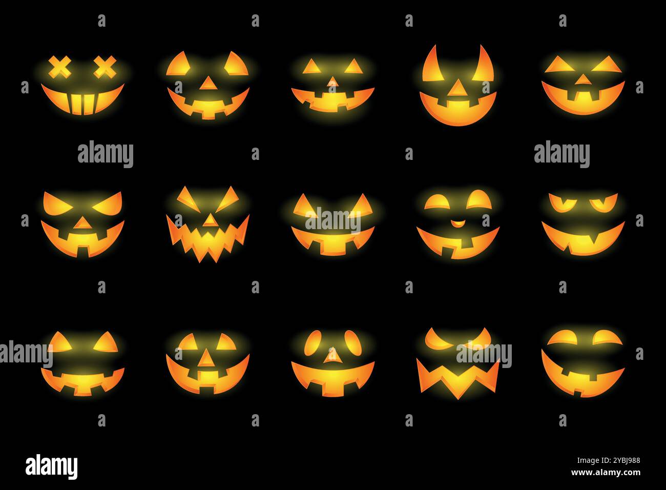 Jack-o-Lantern Glowing Faces Collection for Halloween Pumpkin Carving ...