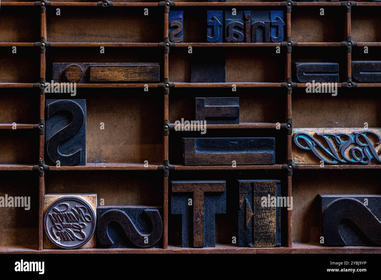 Wood block letter press lettering in typesetting box Stock Photo - Alamy