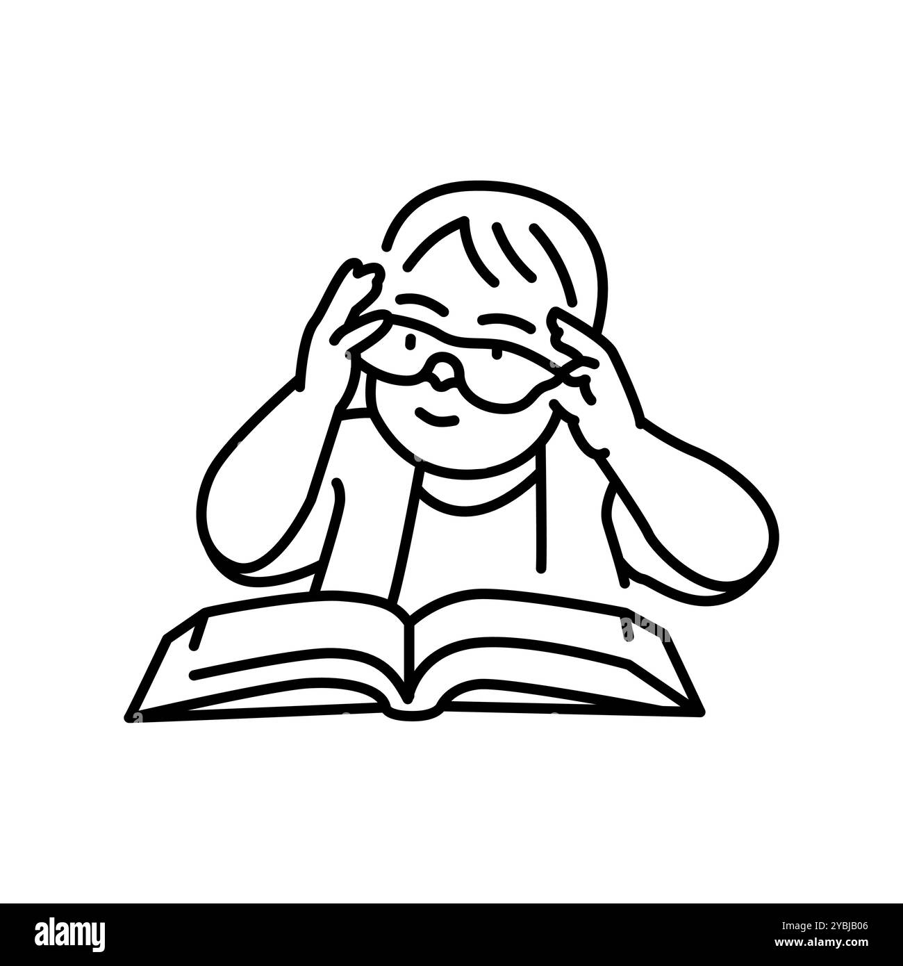 Child with book line icon. Vector isolated element. Editable stroke ...