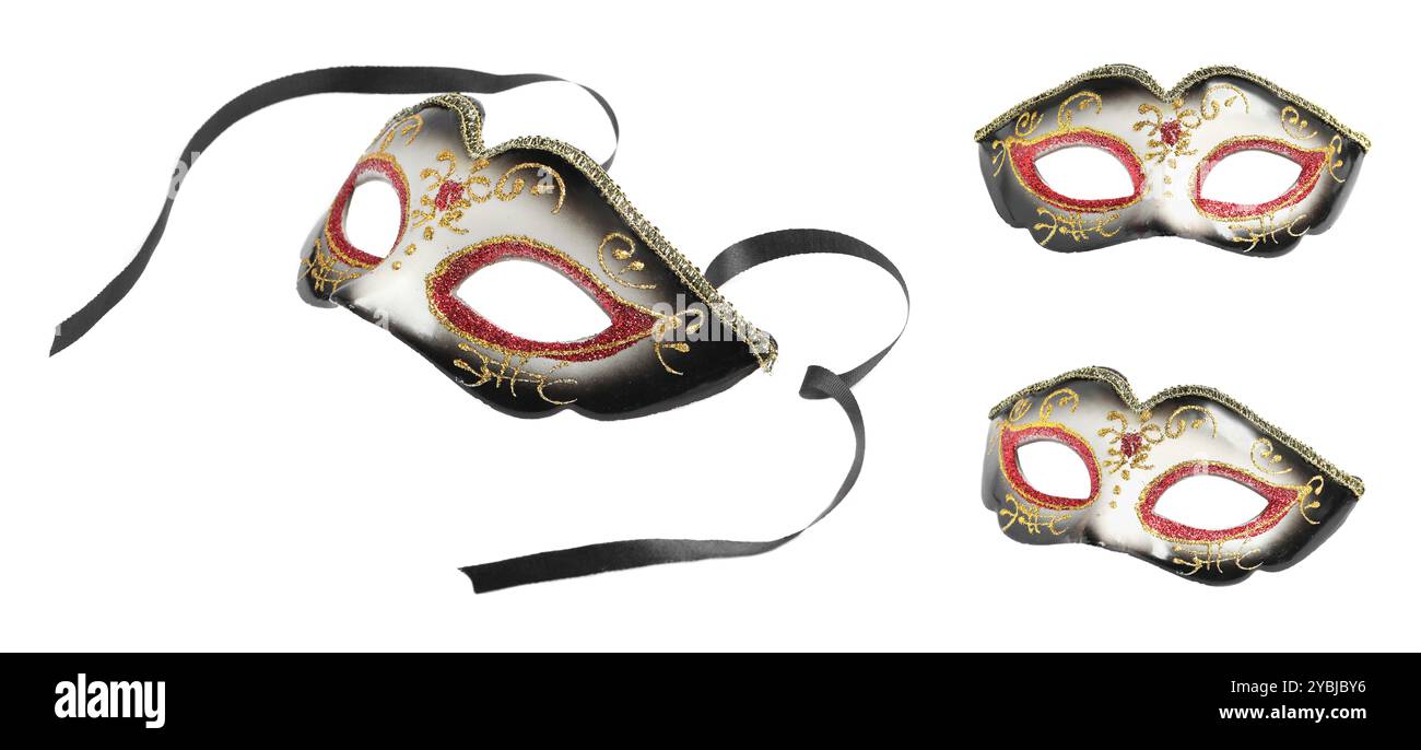 Bright carnival mask isolated on white, collage Stock Photo - Alamy