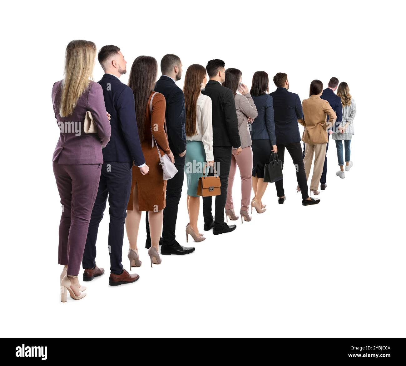 Queue of many people on white background Stock Photo - Alamy