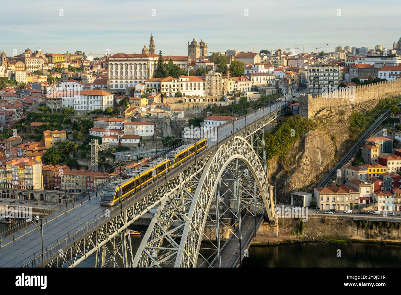 Porto City, Douro River and Dom Luis Bridge I with Tram in Morning ...