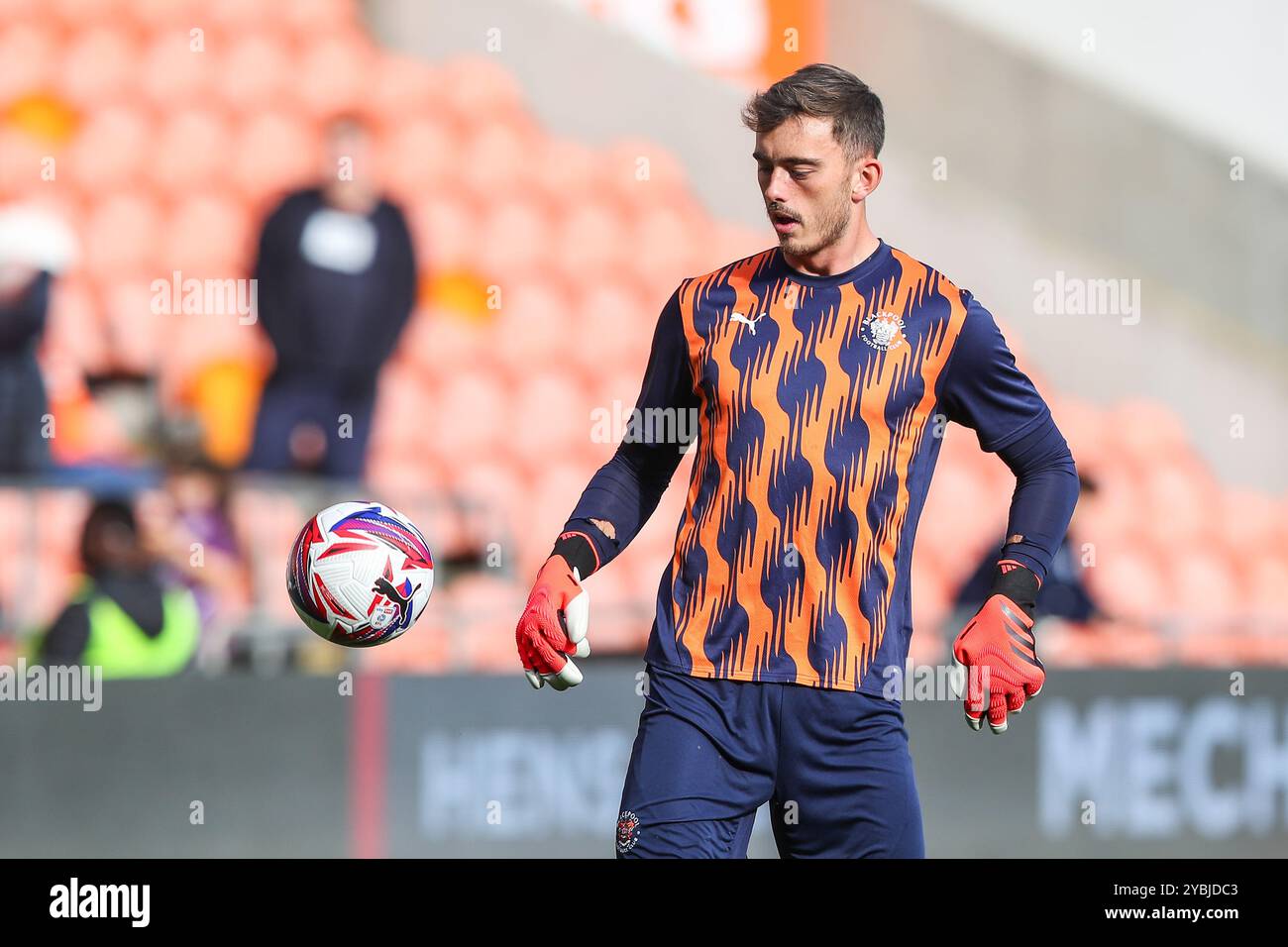 Harry Tyrer of Blackpool during the pre-game warm up ahead of the Sky ...