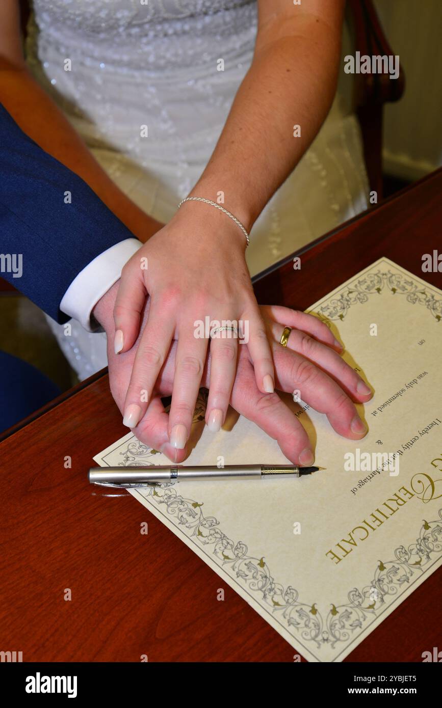 Picture of the bride and grooms hands when signing the wedding ...
