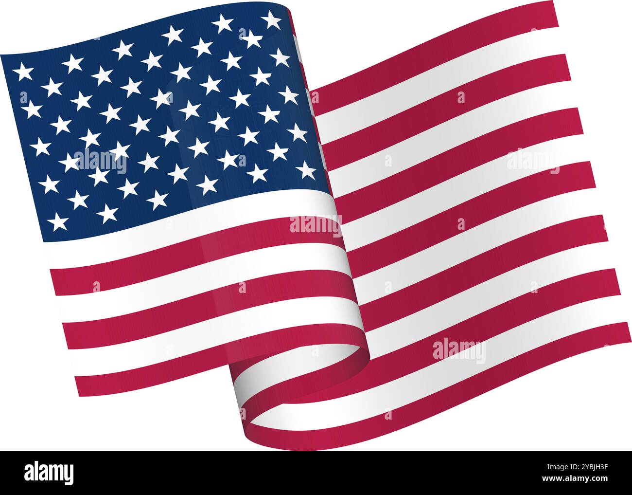 waving American flag against a white background. Vector illustration ...
