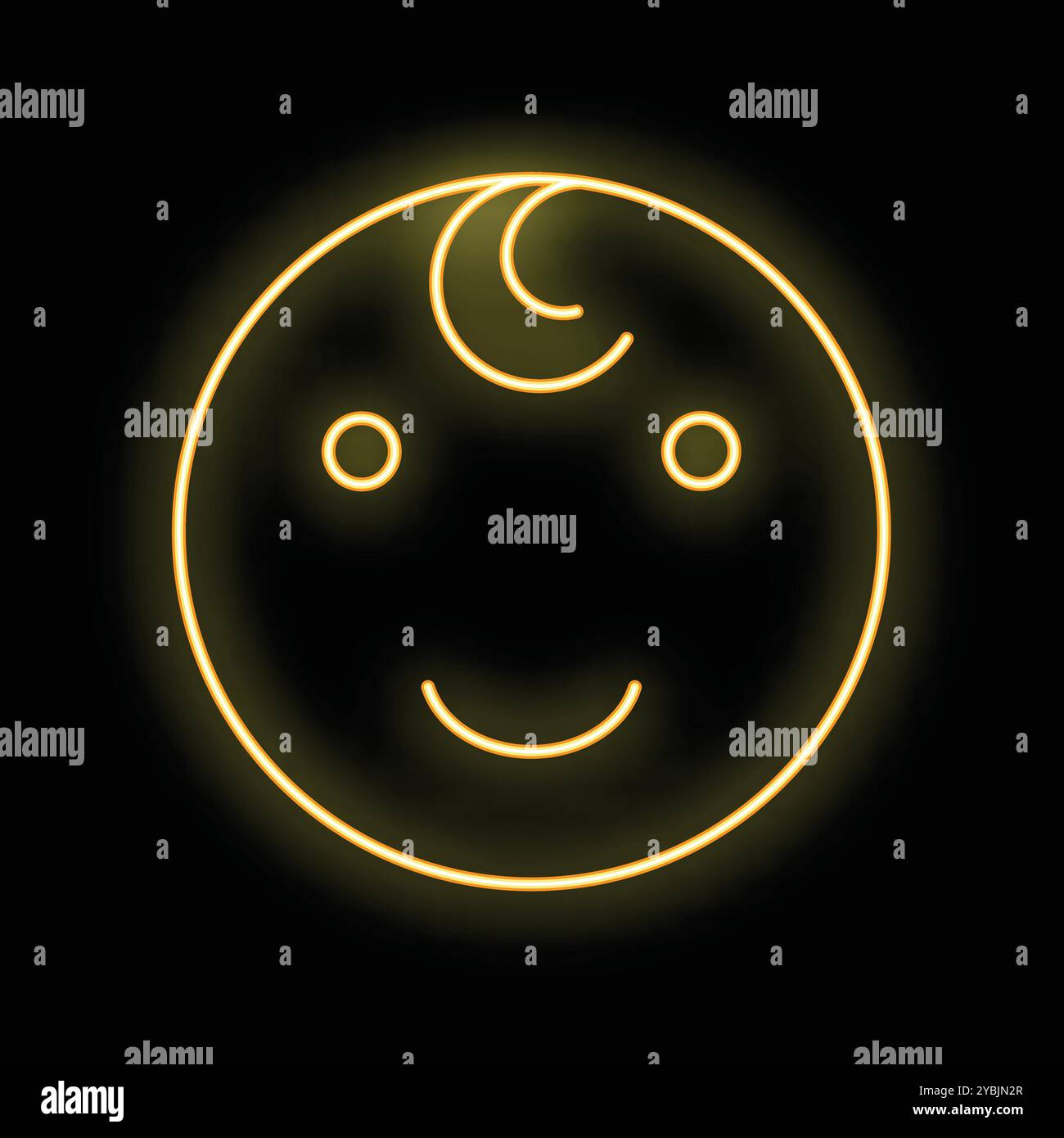 Glowing neon sign depicting a cute baby face with a charming smile ...