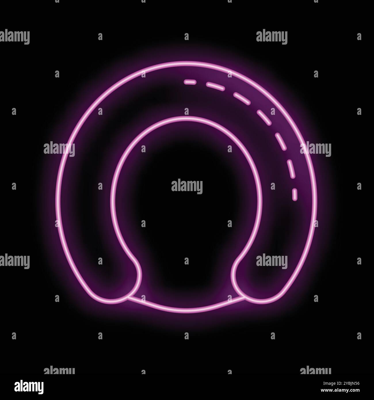 Glowing neon purple horseshoe on a black background bringing good luck ...