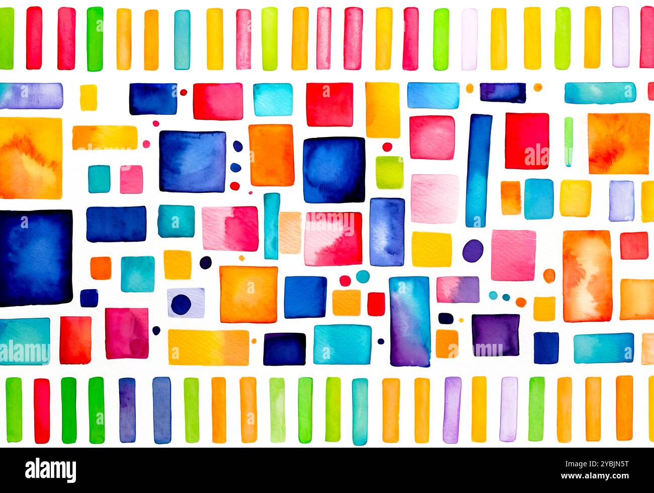 Abstract pattern with bright colorful squares, rectangles, stripes and ...