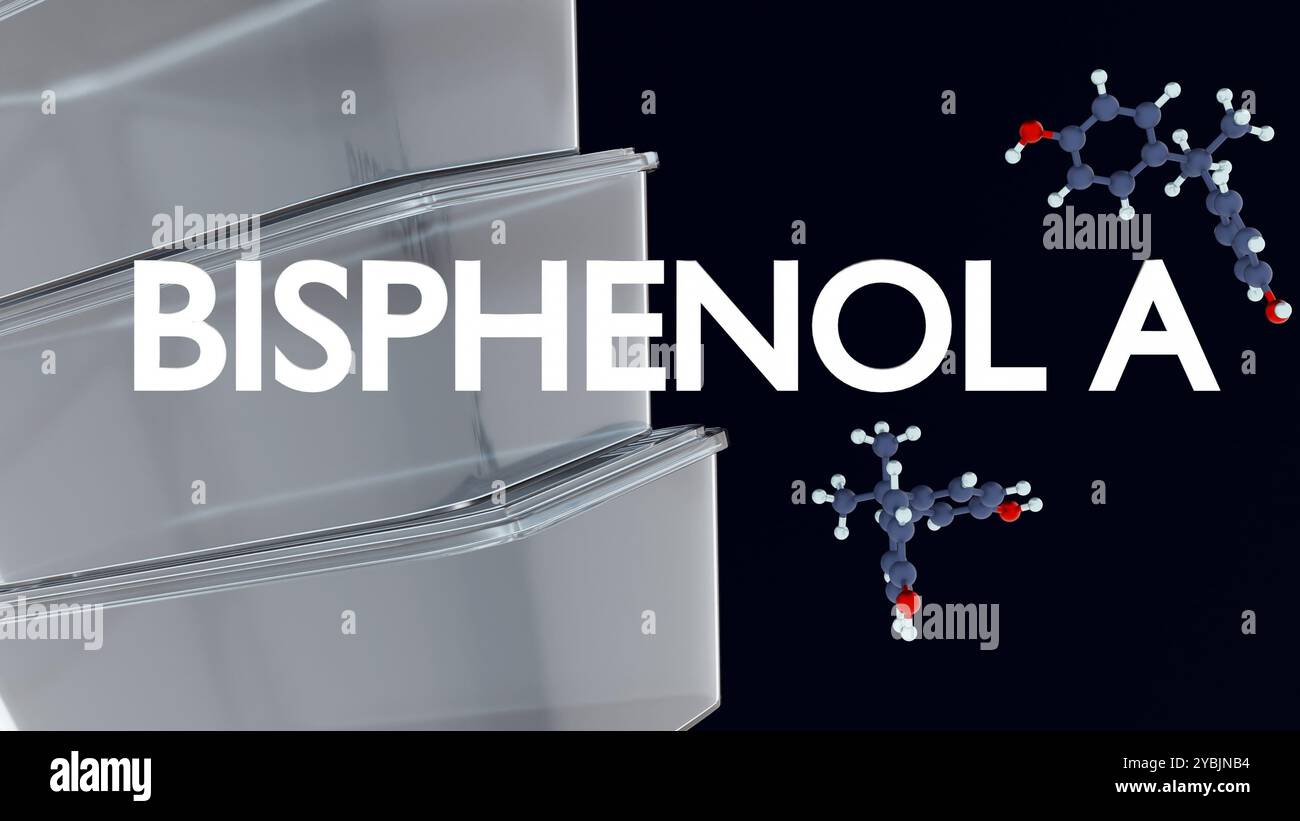 3d rendering of Bisphenol A (BPA) is a synthetic chemical commonly used ...