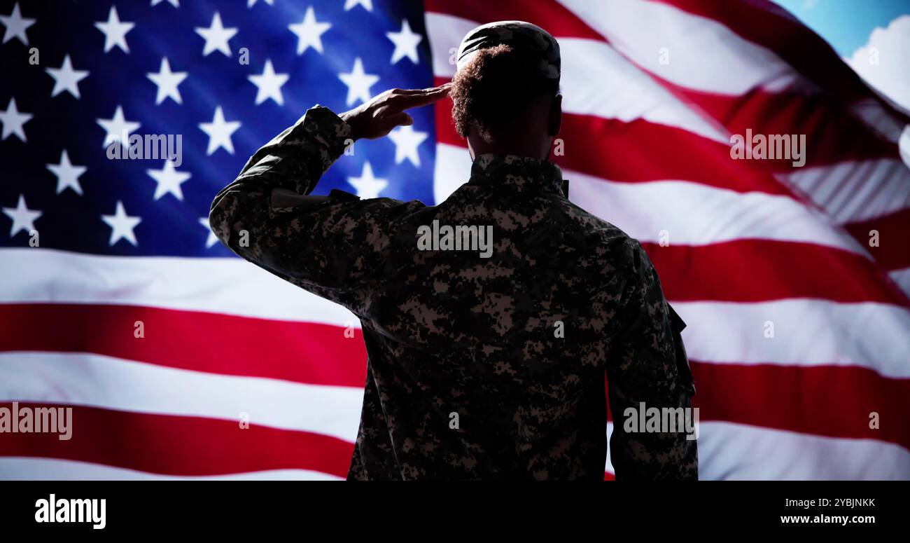 Military US Soldier Saluting Flag. Army Veteran Stock Photo - Alamy