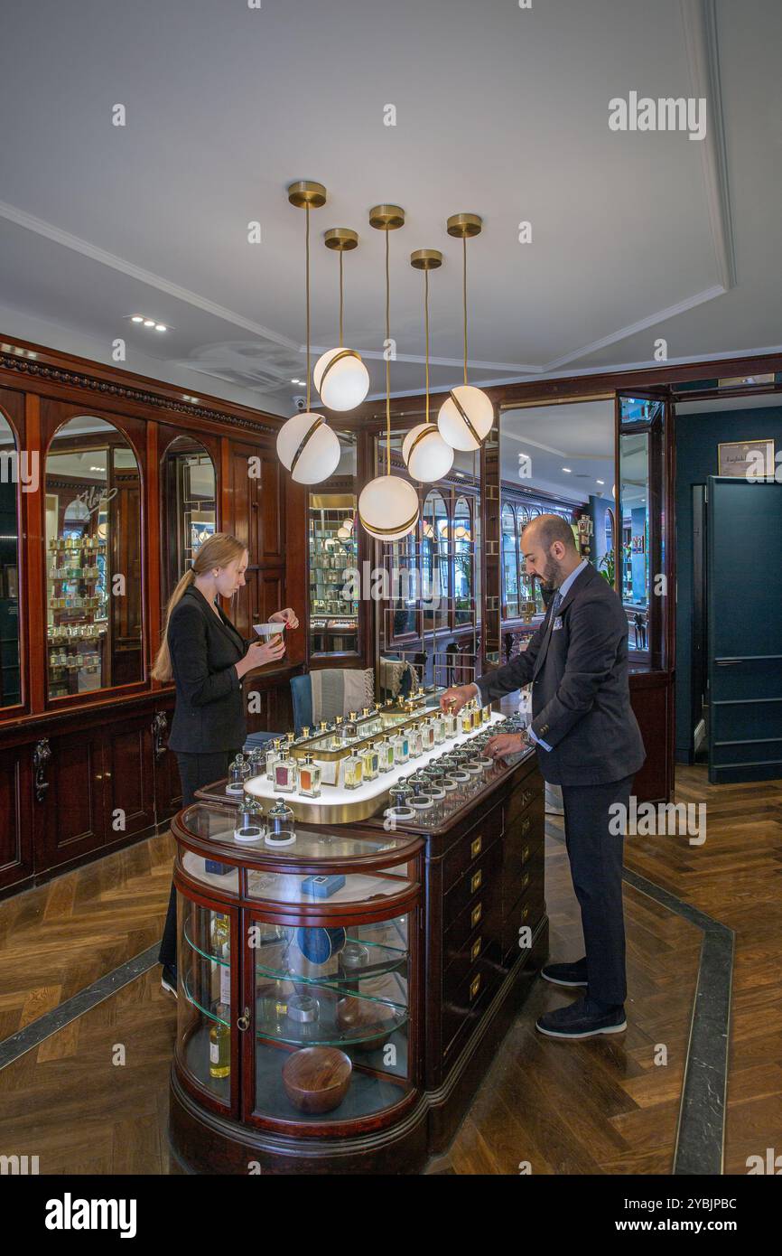 Interior of Floris of London perfume store. Jermyn Street, St. James’s ...