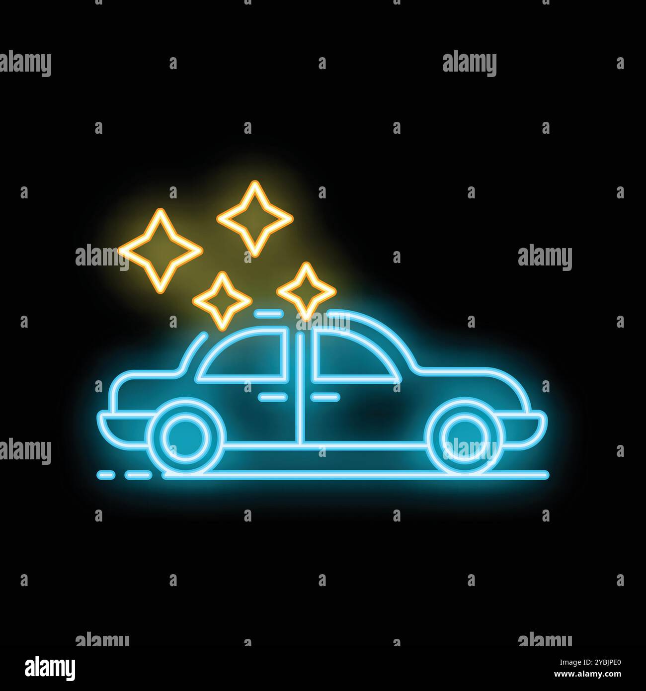 Neon icon of car detailing service with shining stars above a clean ...