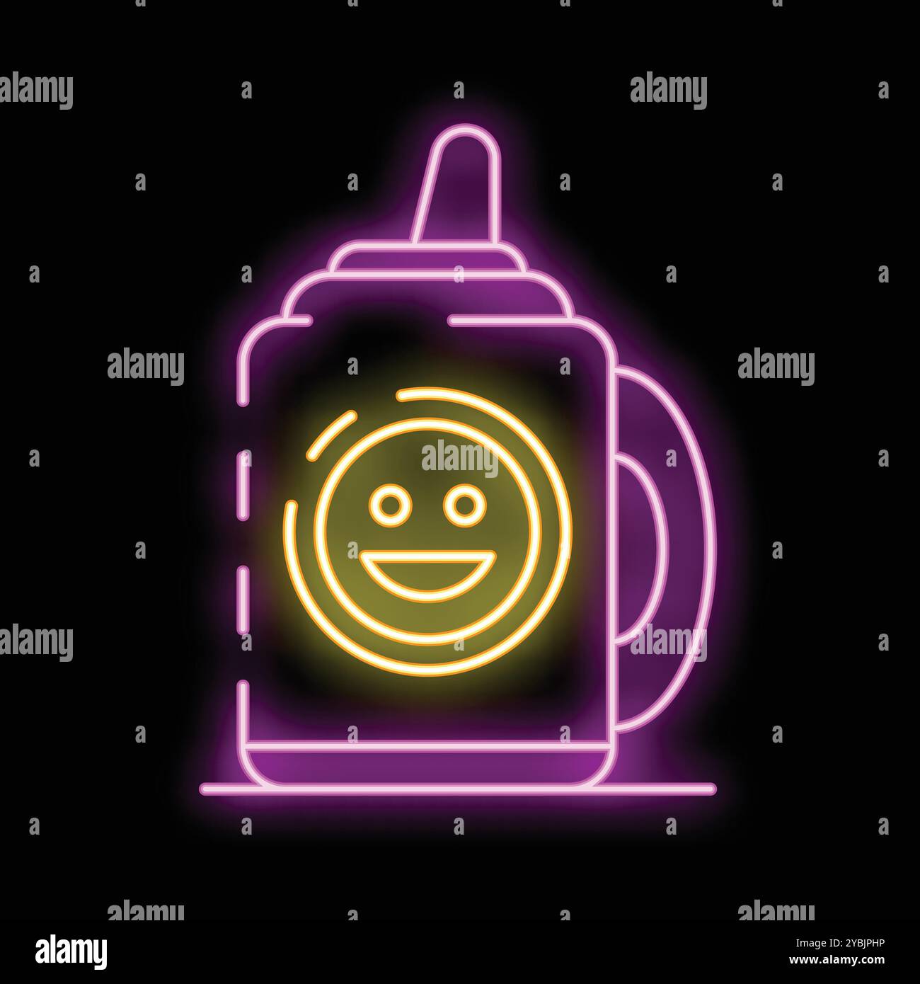 Neon sign of a squeegee bottle with a smiley face drawing, evoking a ...