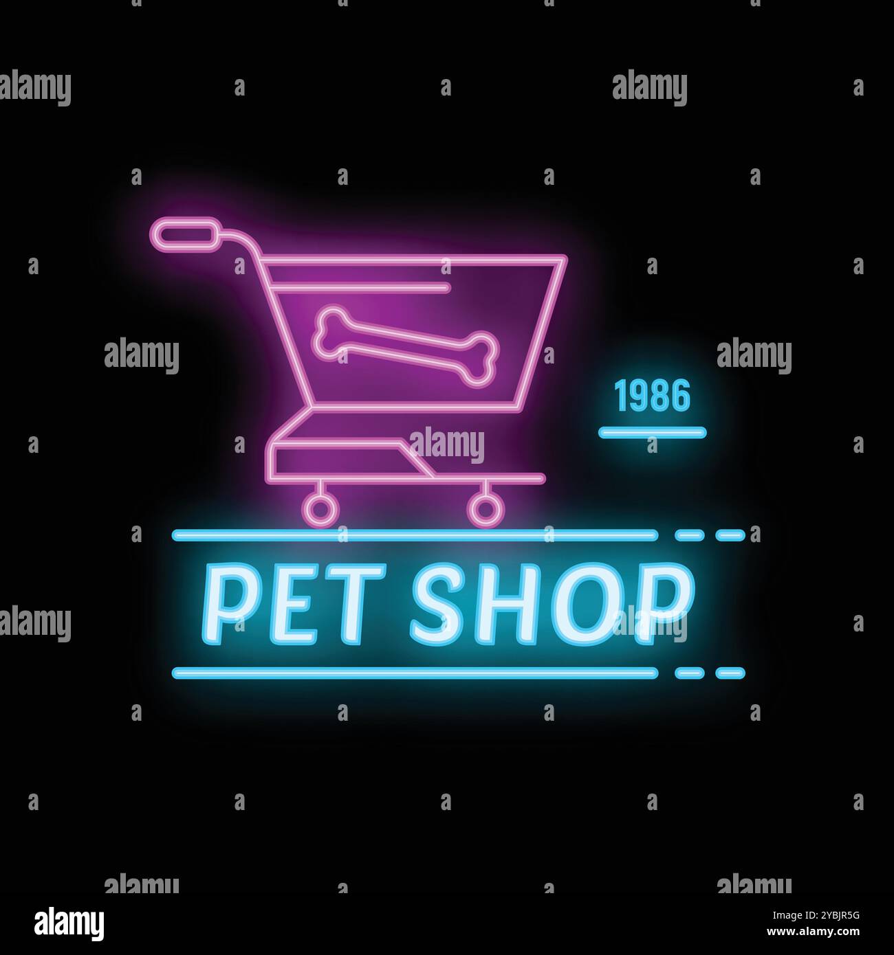 Neon sign featuring shopping cart with bone for sale advertising pet ...